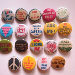 Vintage Style Pinback Buttons 60s 70s 80s Misc. Novelty Pins ...