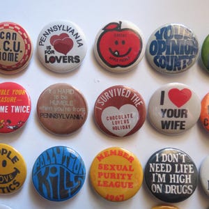 Vintage Style Pinback Buttons 60s 70s 80s Misc. Novelty Pins ...