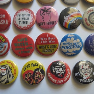 Vintage Style Pinback Buttons - 60s 70s 80s Misc. Novelty Pins - You ...