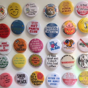 Vintage Style Pinback Buttons - 60s 70s 80s Misc. Novelty Pins ...