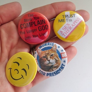 Vintage Style Pinback Buttons - 60s 70s 80s Misc. Novelty Pins ...