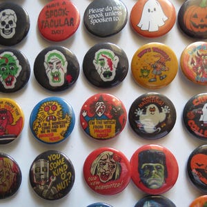 Vintage Style Halloween Pinback Buttons - Spooky Ghost Pumpkin Skeleton ...