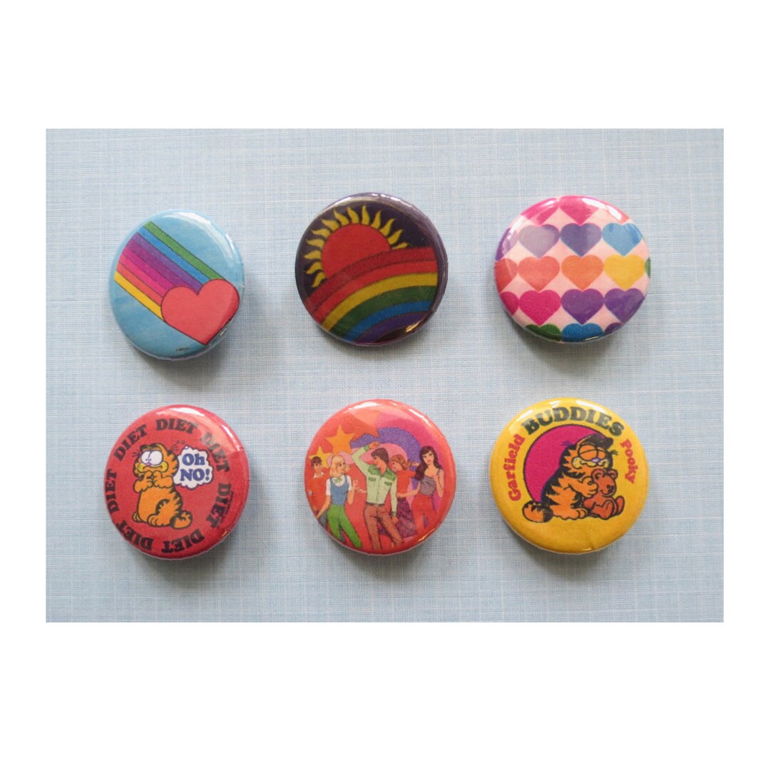 Vintage Pinback Button 80s Sticker Album Designs Cute Retro ...
