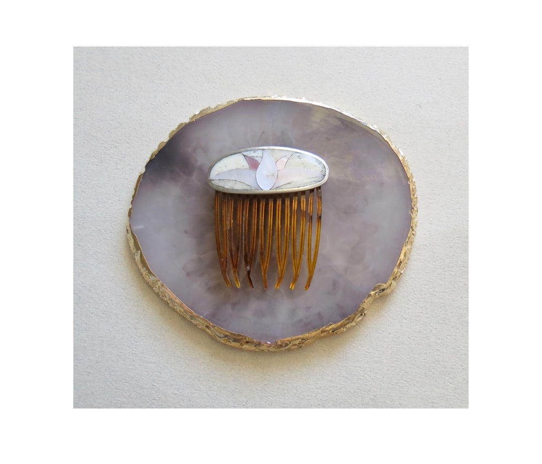 Vintage Mother of Pearl Shell Hair Comb - Lotus Flower Inlay MOP ...