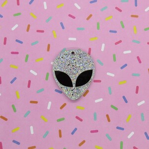Alien Hair Clip Cute Silver Glitter Barrette Space Babe Cosmic Kawaii ...