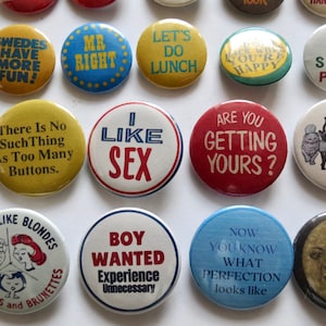 Vintage Style Pinback Buttons - 60s 70s 80s Misc. Novelty Pins ...