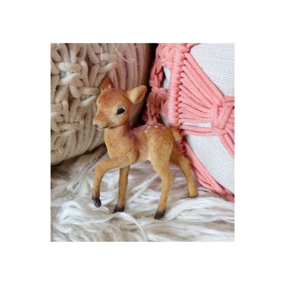 Tiny Flocked Fawn Figure - Vintage Baby Deer Decoration - Christmas ...