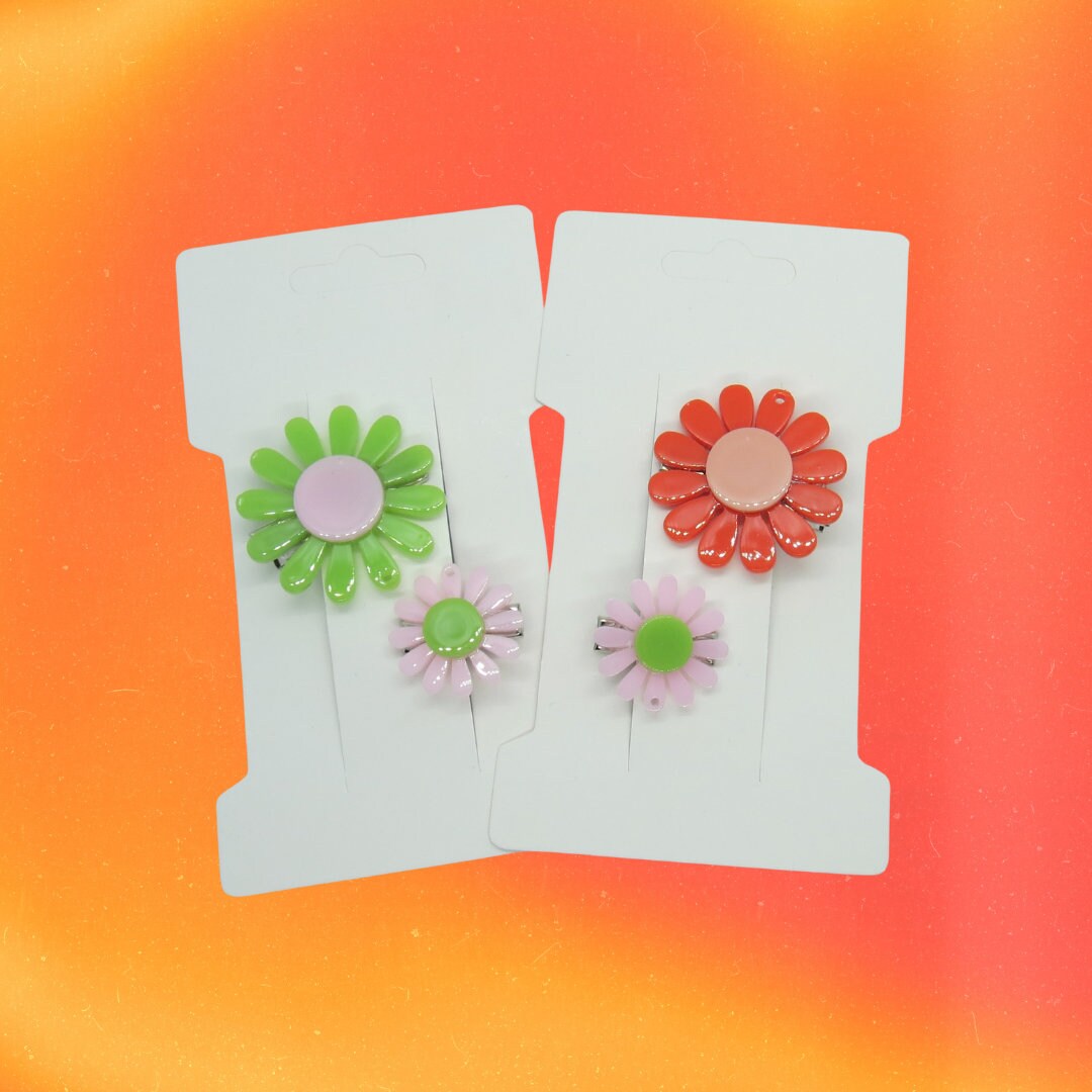Flower Power Hair Clip Set - Mod Groovy Floral Daisy Barrettes - Etsy