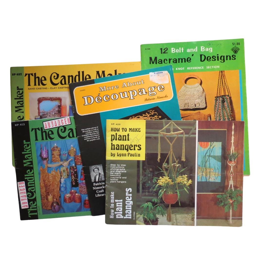 Vintage 70s Craft Book Lot - Macrame Decoupage Plant Hangers Candle ...
