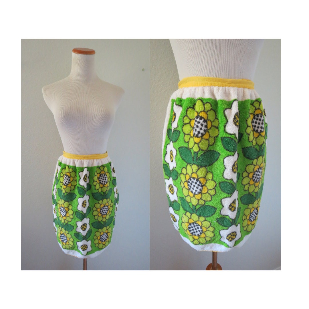 Vintage Mod Floral Apron 70s Terrycloth Towel Flower Power MCM Boho ...