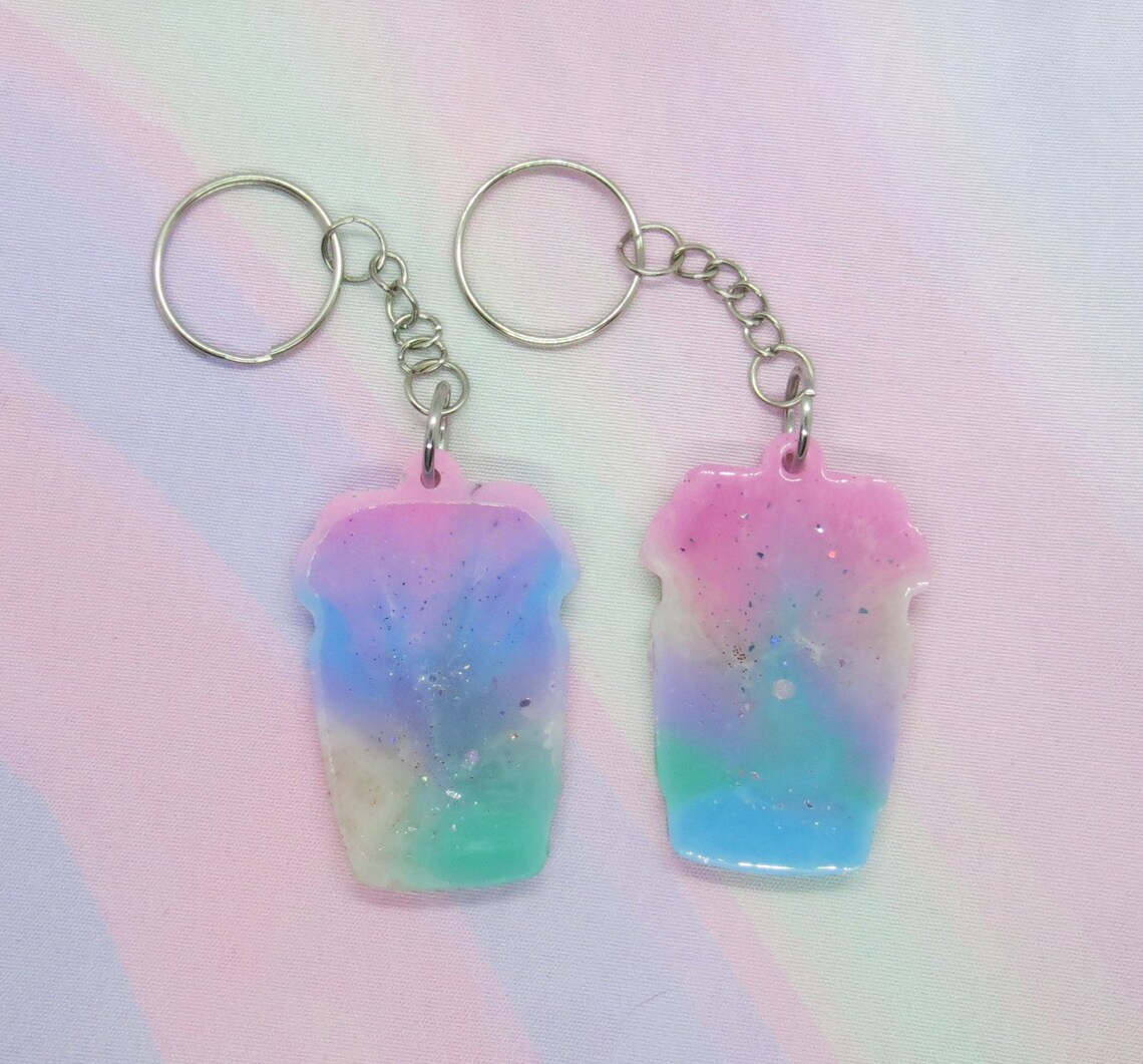 Coffee Keychain Cute Pastel Glitter Latte Keyring - Etsy