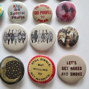 Vintage Style Pinback Buttons - 60s 70s 80s Misc. Novelty Pins ...