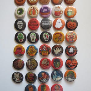 Vintage Style Halloween Pinback Buttons - Spooky Ghost Pumpkin Skeleton ...