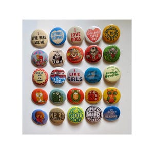 Vintage Style Pinback Buttons - 60s 70s 80s Misc. Novelty Pins ...