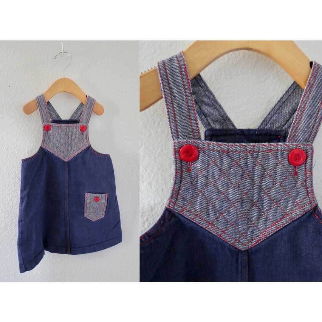 Vintage Girls Denim Jumper Dress - Blue Jean Dress With Pocket ...