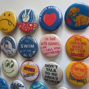Vintage Style Pinback Buttons - 60s 70s 80s Misc. Novelty Pins ...