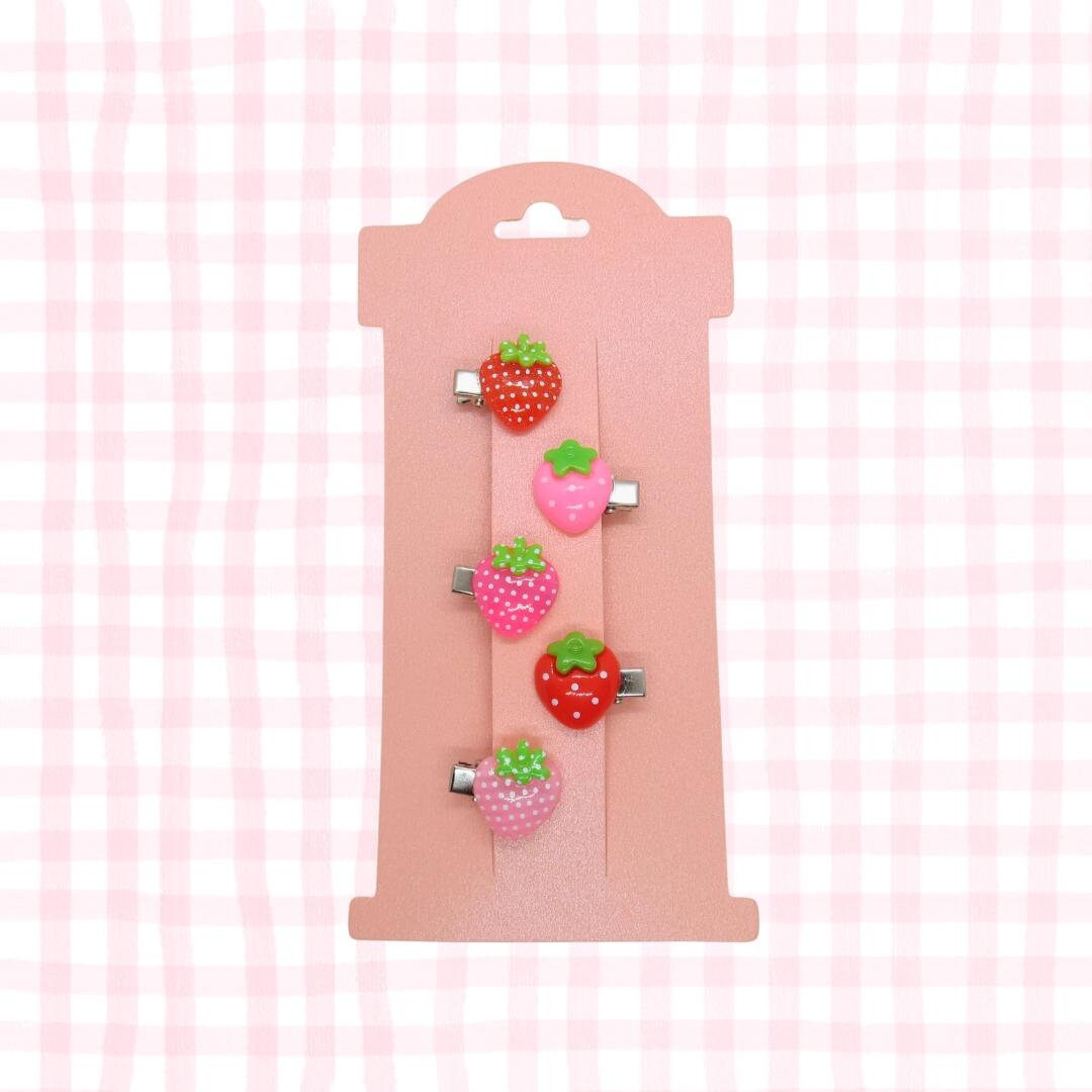 Strawberry Hair Clip Set - Cute Mini Strawberries Barrettes or Bobby ...