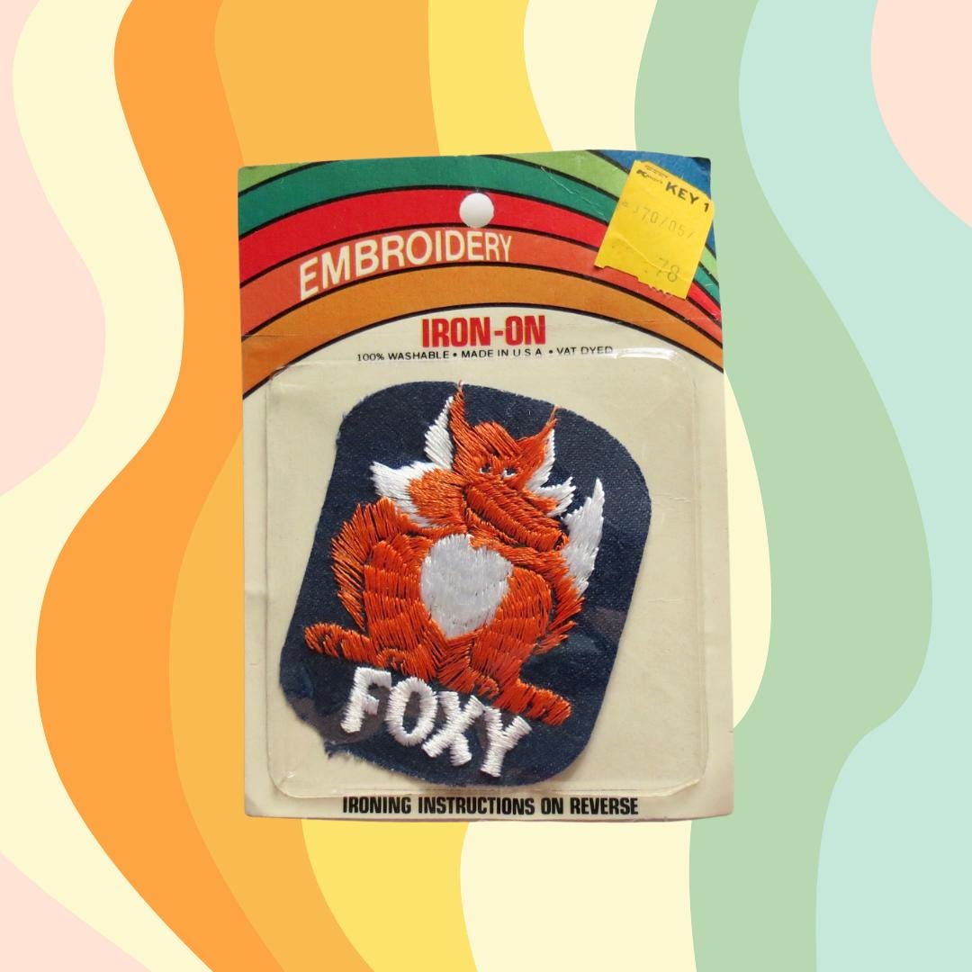 Vintage 70s Patch - "foxy" Fox Denim Iron on Applique Emblem - Boho ...