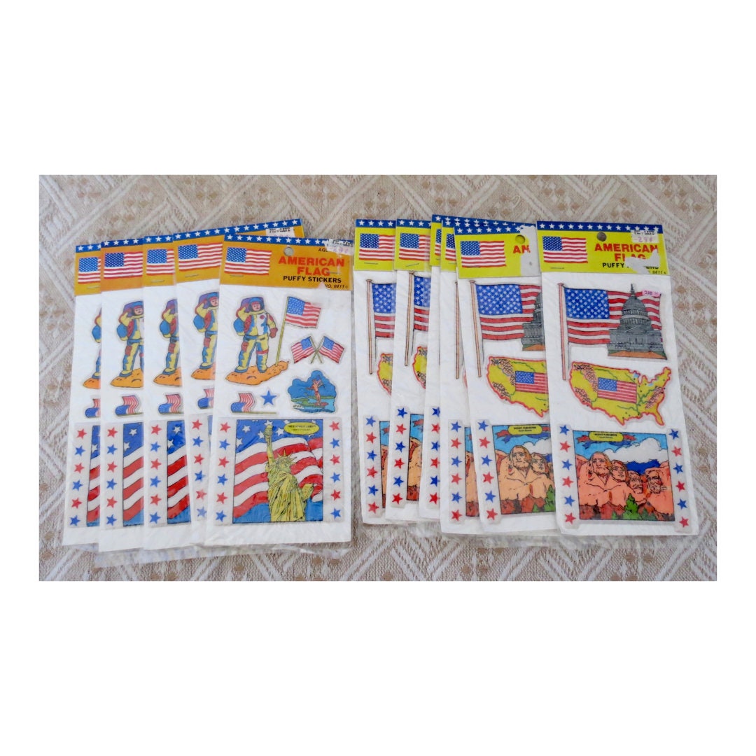 Vintage Puffy Stickers 80s Retro Stickers American Flags USA Patriotic ...