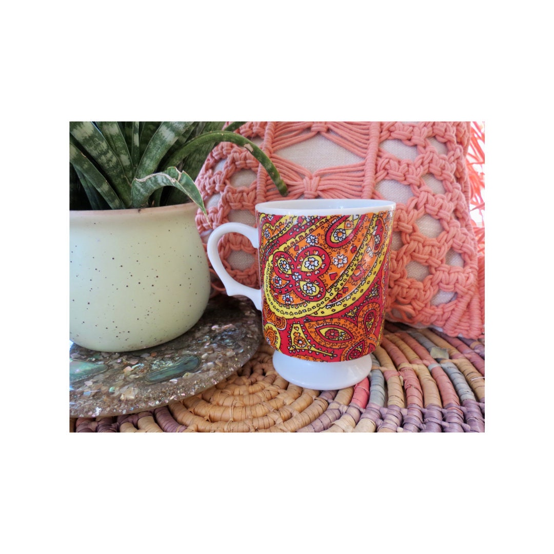 Vintage Groovy Coffee Cup - 60s 70s Pedestal Mug With Handle - Paisley ...