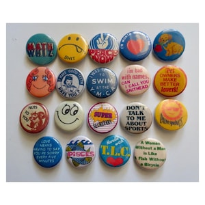 Vintage Style Pinback Buttons - 60s 70s 80s Misc. Novelty Pins ...