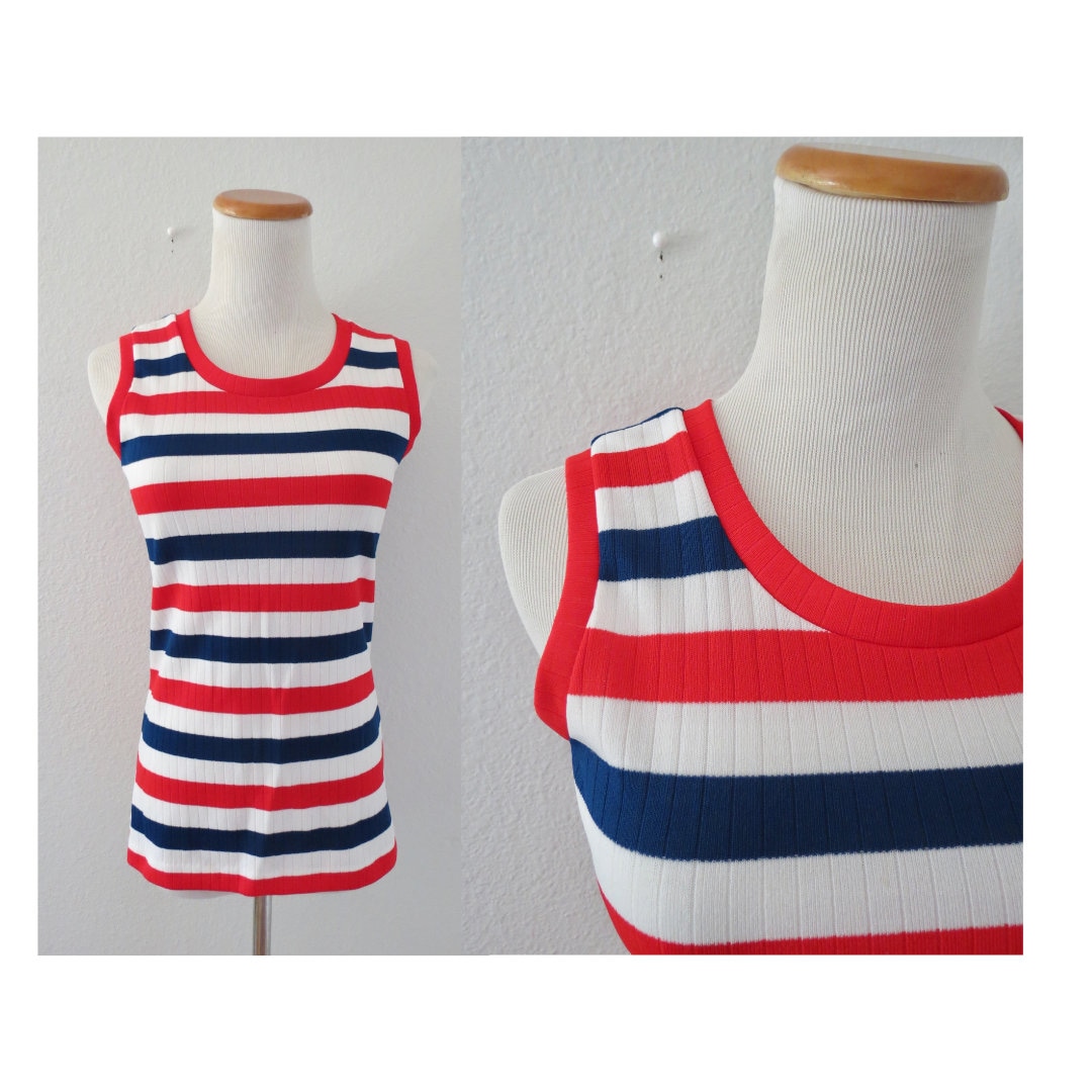 Vintage Striped Tank Top - Mod 60s 70s Sleeveless Stripe Blouse ...