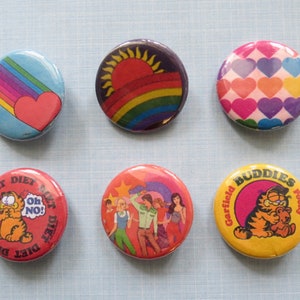Vintage Pinback Button 80s Sticker Album Designs Cute Retro ...