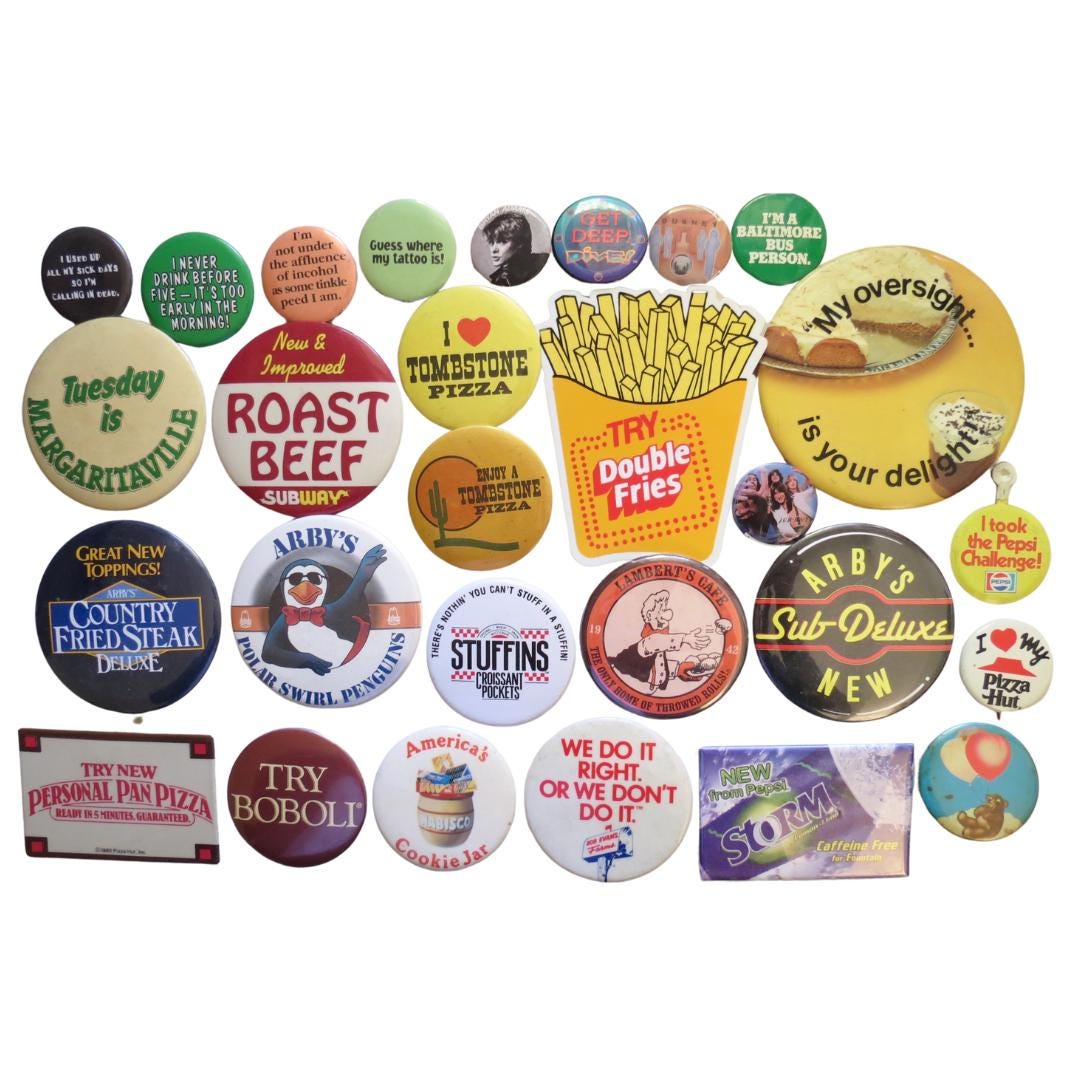 Vintage Pinback Button 70s 80s 90s Food Themes Misc. Novelty Pins You ...