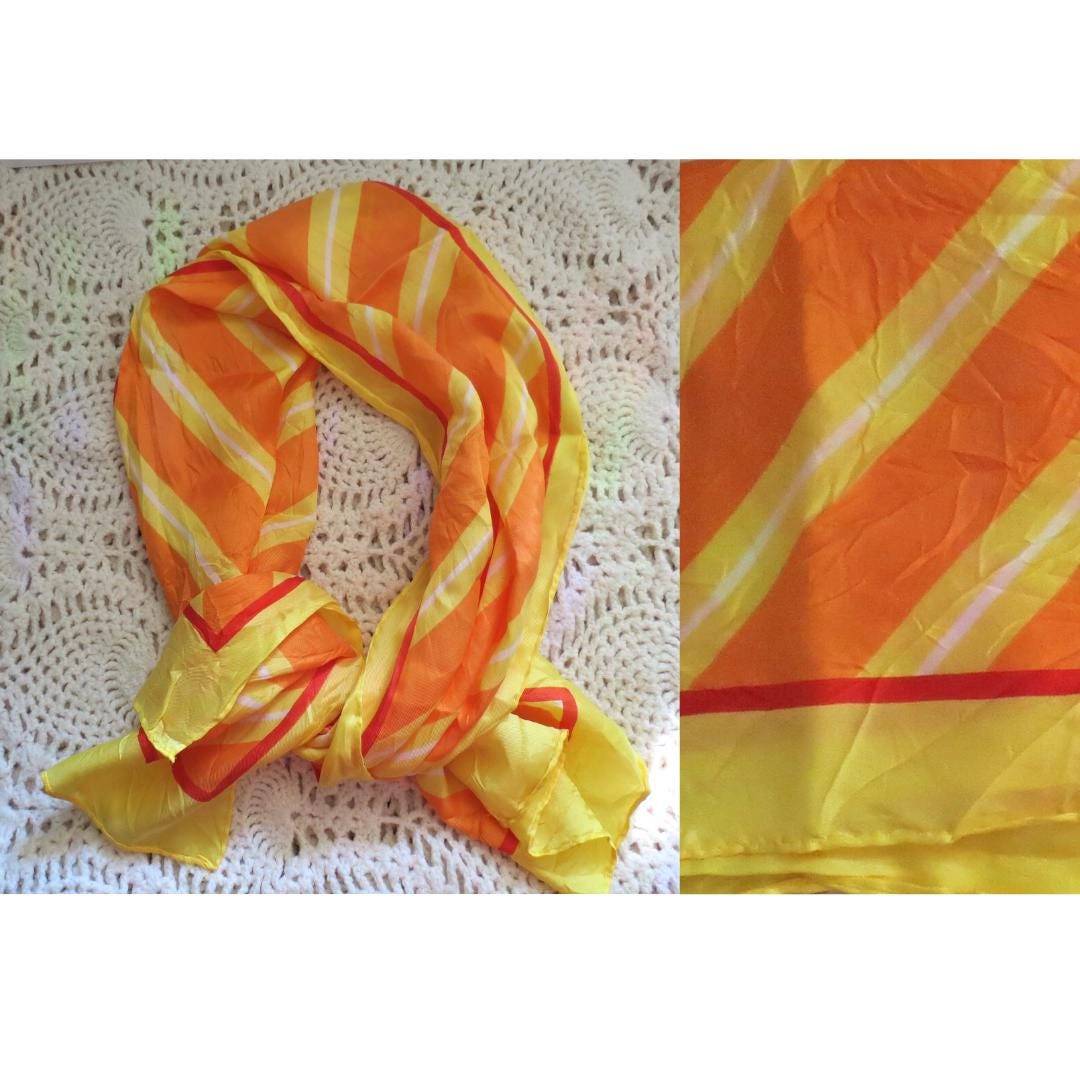 Vintage Mod Silk Scarf - Groovy Striped Yellow & Orange - 1960s 60s ...