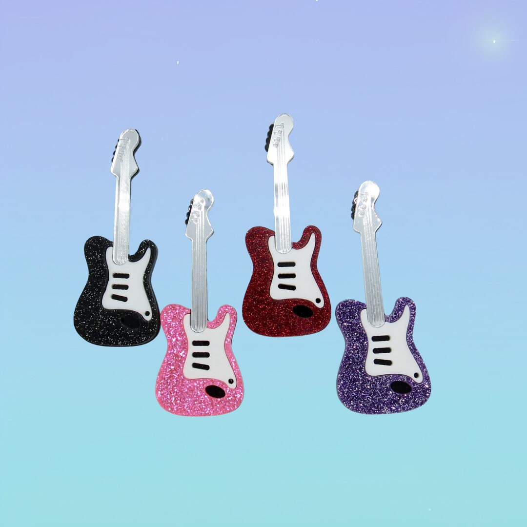 Guitar Hair Clip - Acrylic Glitter Barrette - Musician Guitarist Rock N ...