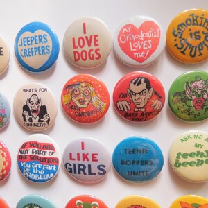 Vintage Style Pinback Buttons - 60s 70s 80s Misc. Novelty Pins ...