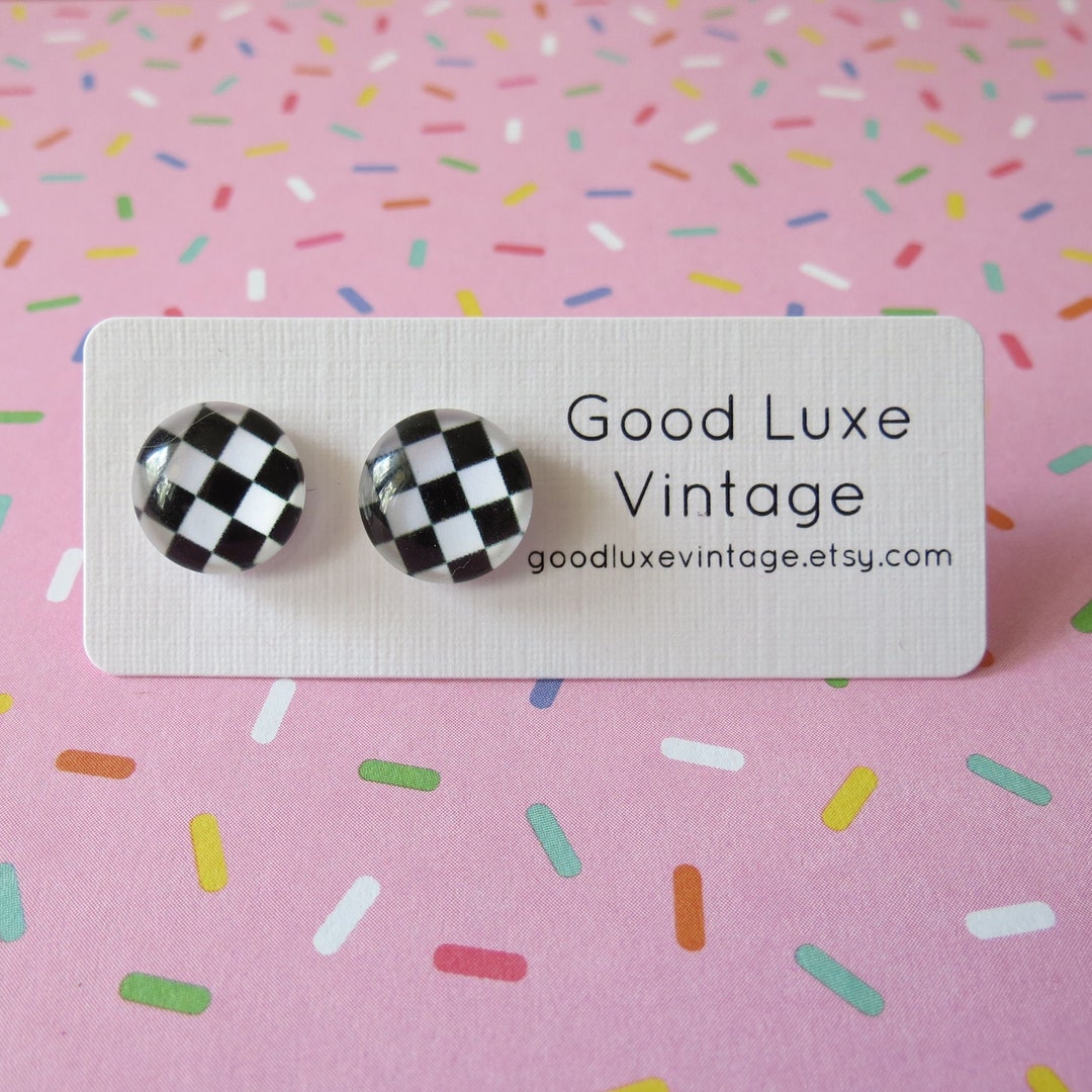 Checkered Earrings Ska Studs Punk Jewelry - Etsy