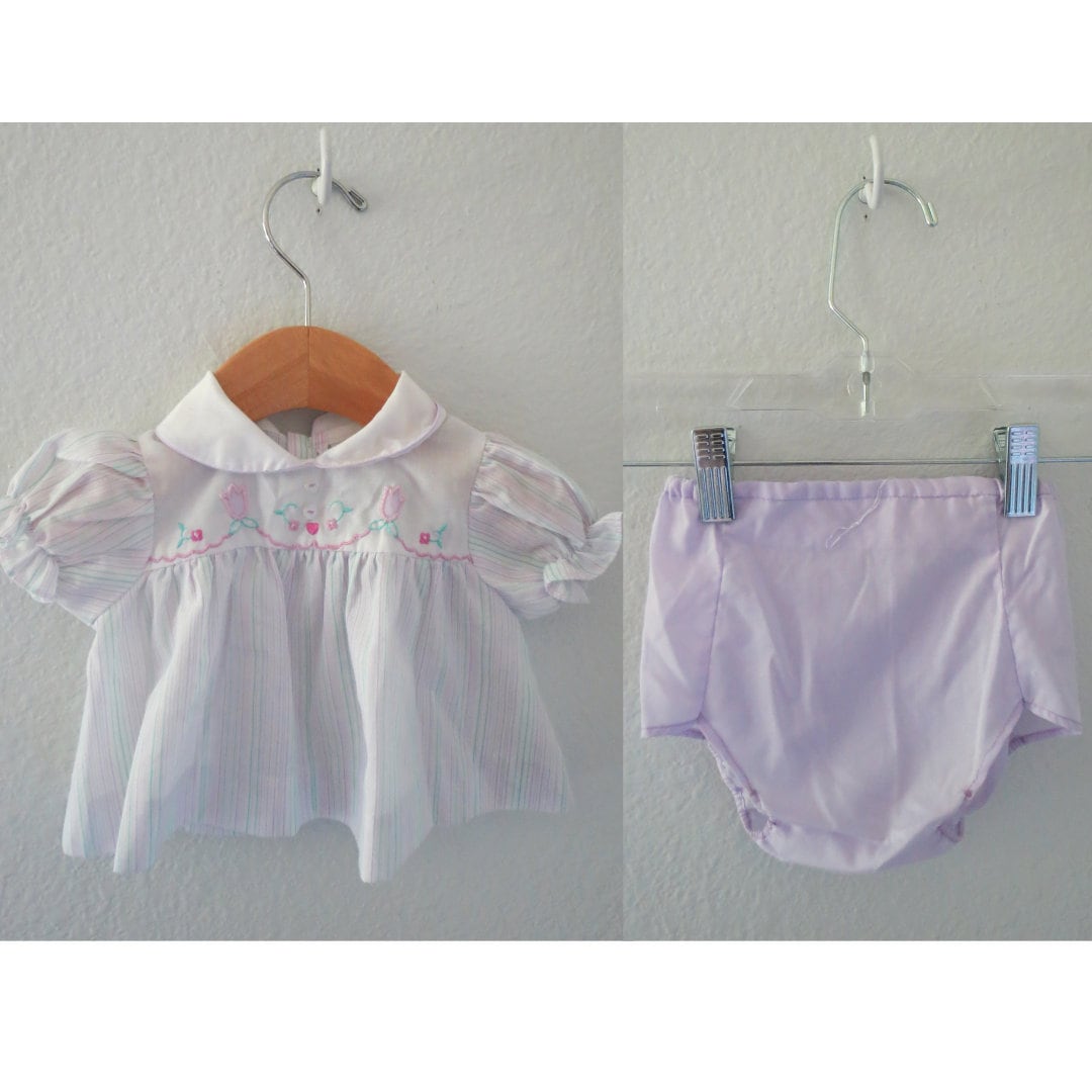 Vintage Baby Girl Blouse & Shorts Set Pastel Purple Top Bloomer Bottoms ...