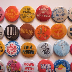 Vintage Style Pinback Buttons - 60s 70s 80s Misc. Novelty Pins - You ...