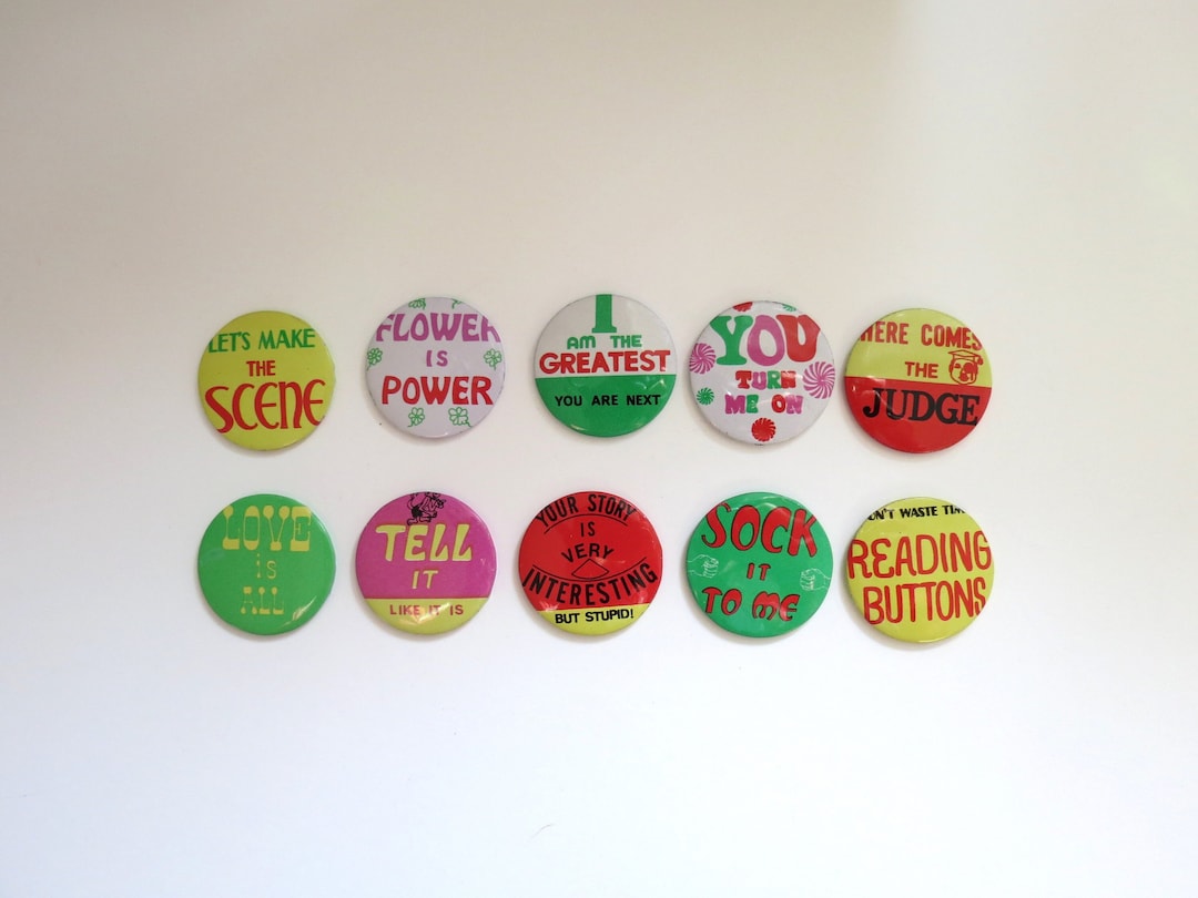 Vintage Pinback Buttons 60s 70s Groovy Hippie Pins Made in Japan You ...