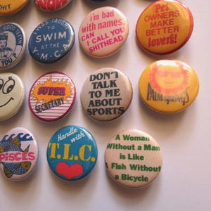 Vintage Style Pinback Buttons 60s 70s 80s Misc. Novelty Pins ...