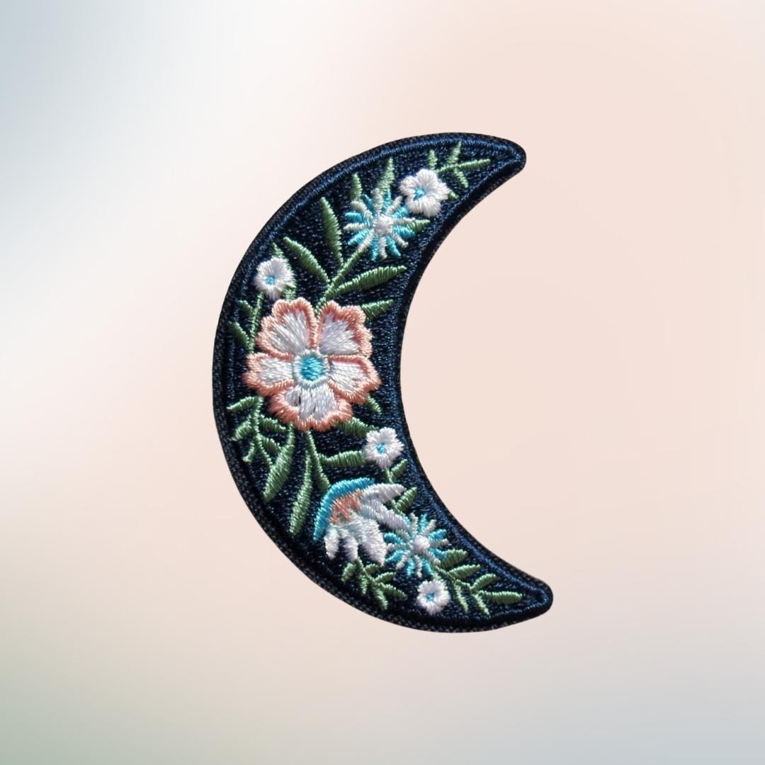 Crescent Moon Patch - Floral Lunar Iron on Patches for Crafting DIY ...