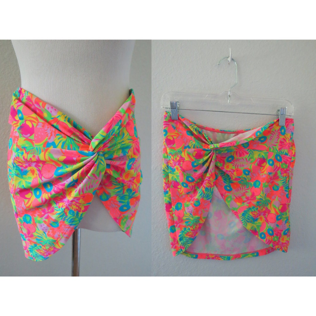 Neon Swim Skirt - Wrap Sarong Cover up - Beach Skirt - Size Small ...