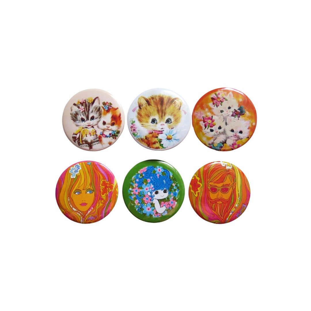 Vintage Style Groovy Pinback Button 60s 70s Retro Reproduction Buttons ...