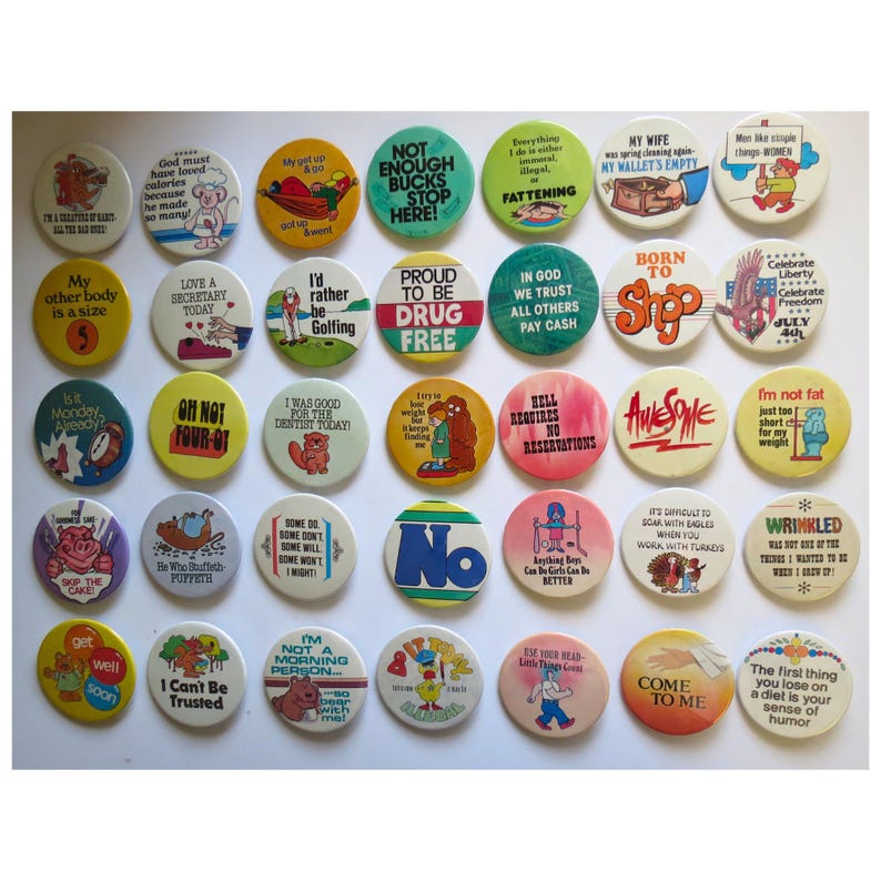 Vintage Pinback Buttons - Misc Novelty Pins by Button up - 80s 90s ...