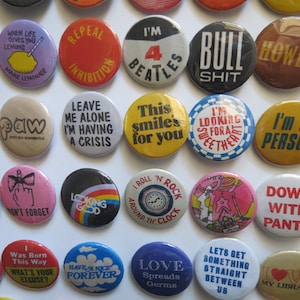 Vintage Style Pinback Buttons - 60s 70s 80s Misc. Novelty Pins - You ...
