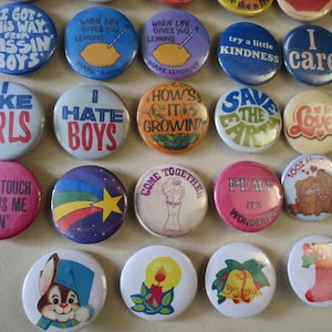 Vintage Style Pinback Buttons - 60s 70s 80s Misc. Novelty Pins ...