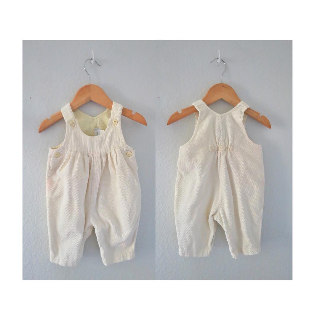 Vintage Baby Overalls - Pastel Yellow Corduroy - 80s 1980s Girls Romper ...