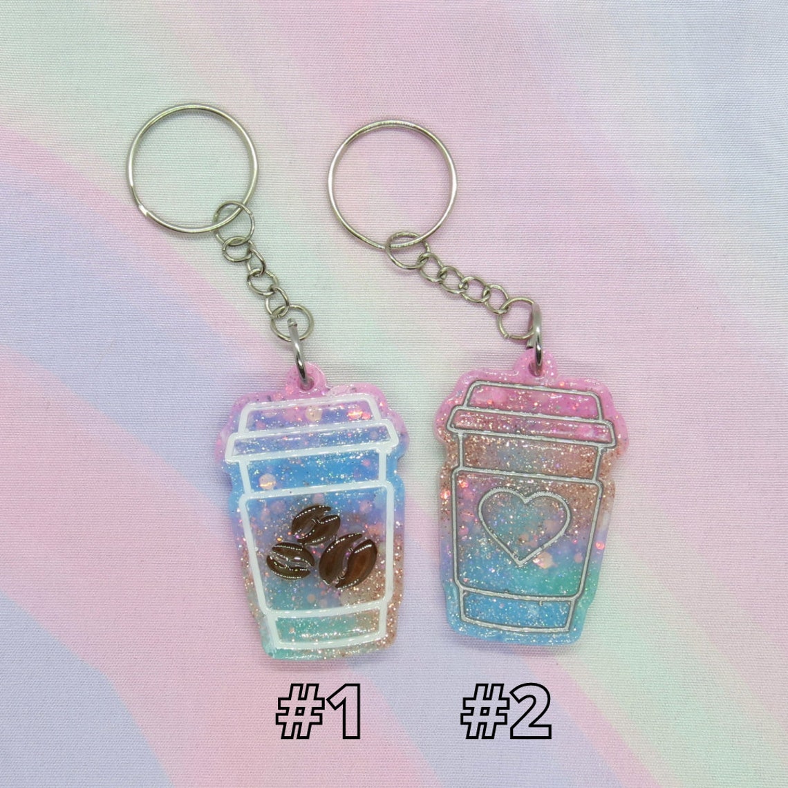 Coffee Keychain Cute Pastel Glitter Latte Keyring - Etsy