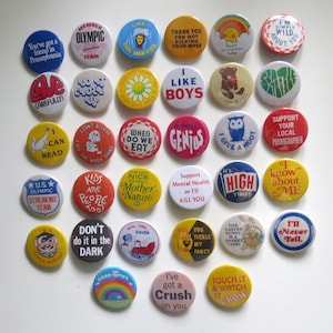 Vintage Style Pinback Buttons - 60s 70s 80s Misc. Novelty Pins ...