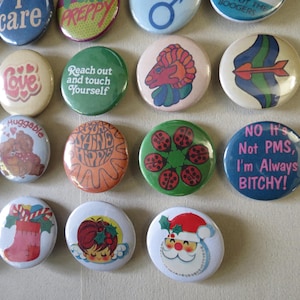 Vintage Style Pinback Buttons - 60s 70s 80s Misc. Novelty Pins ...