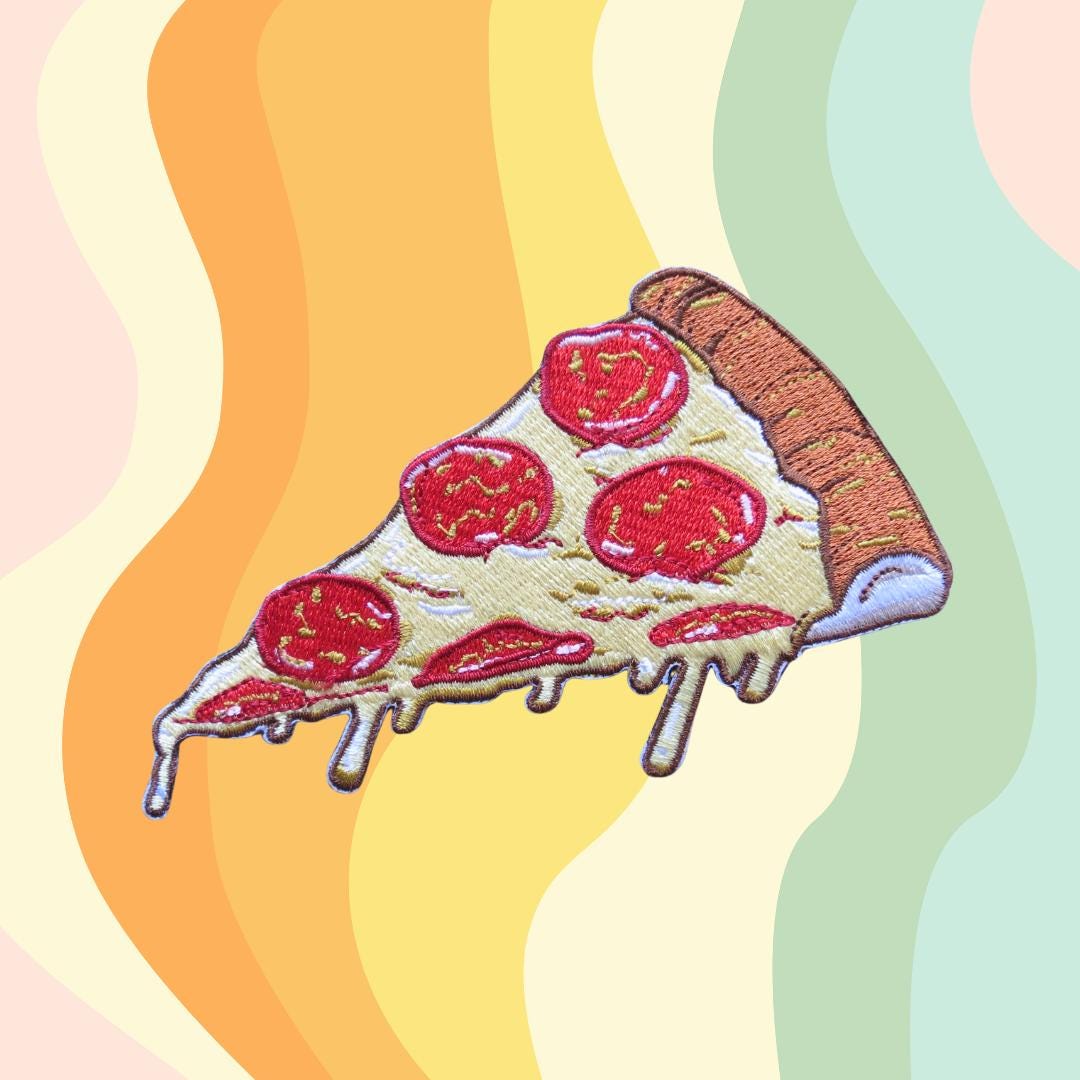 Pizza Patch - Drippy Cheese Pepperoni Slice - Iron on Patches for Crafting DIY Fashion Projects ...