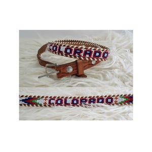 Vintage Colorado Beaded Belt Souvenir Seed Bead Leather Belt Native ...