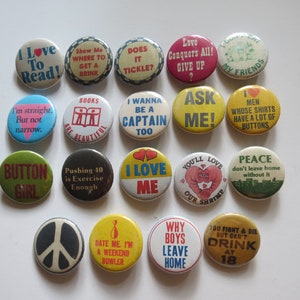 Vintage Style Pinback Buttons - 60s 70s 80s Misc. Novelty Pins ...