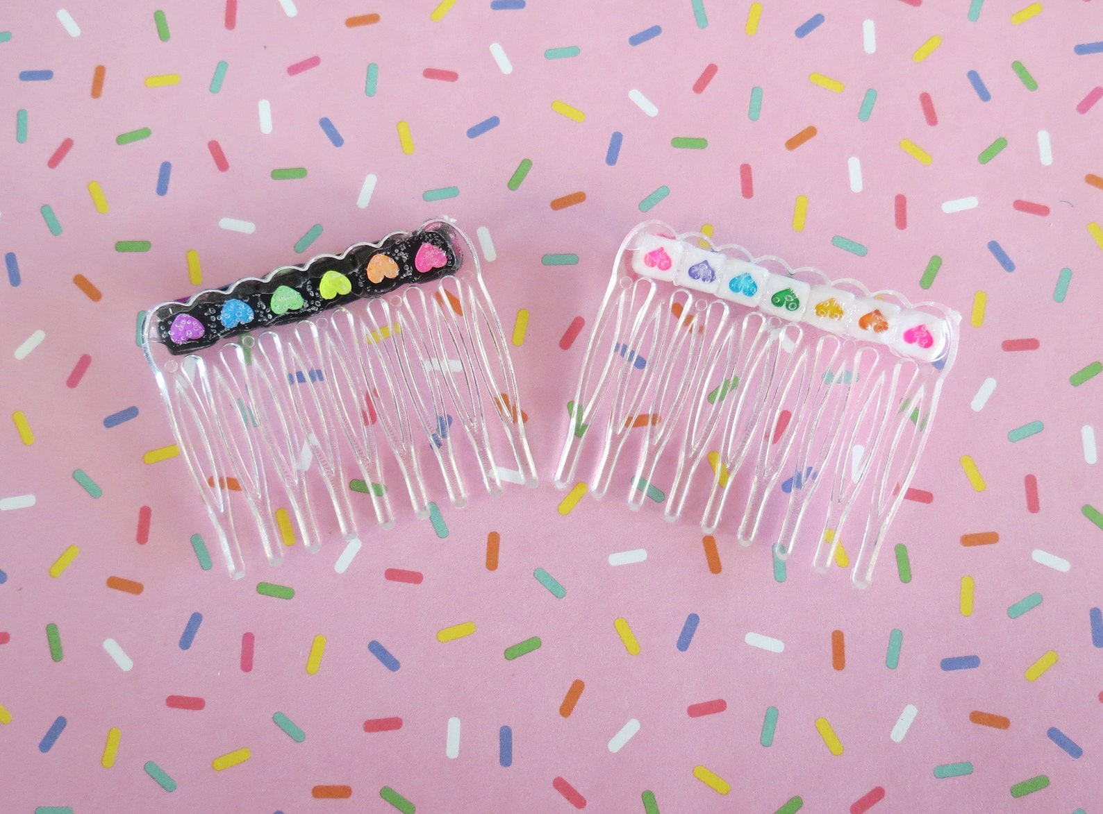 Kawaii Rainbow Hearts Hair Combs Clips - Etsy